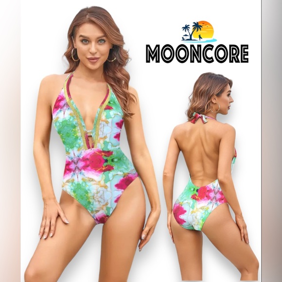 Mooncore | Swim | 346 Medium Nwt Mooncore Printed Halter Neck Onepiece Swimsuit | Poshmark